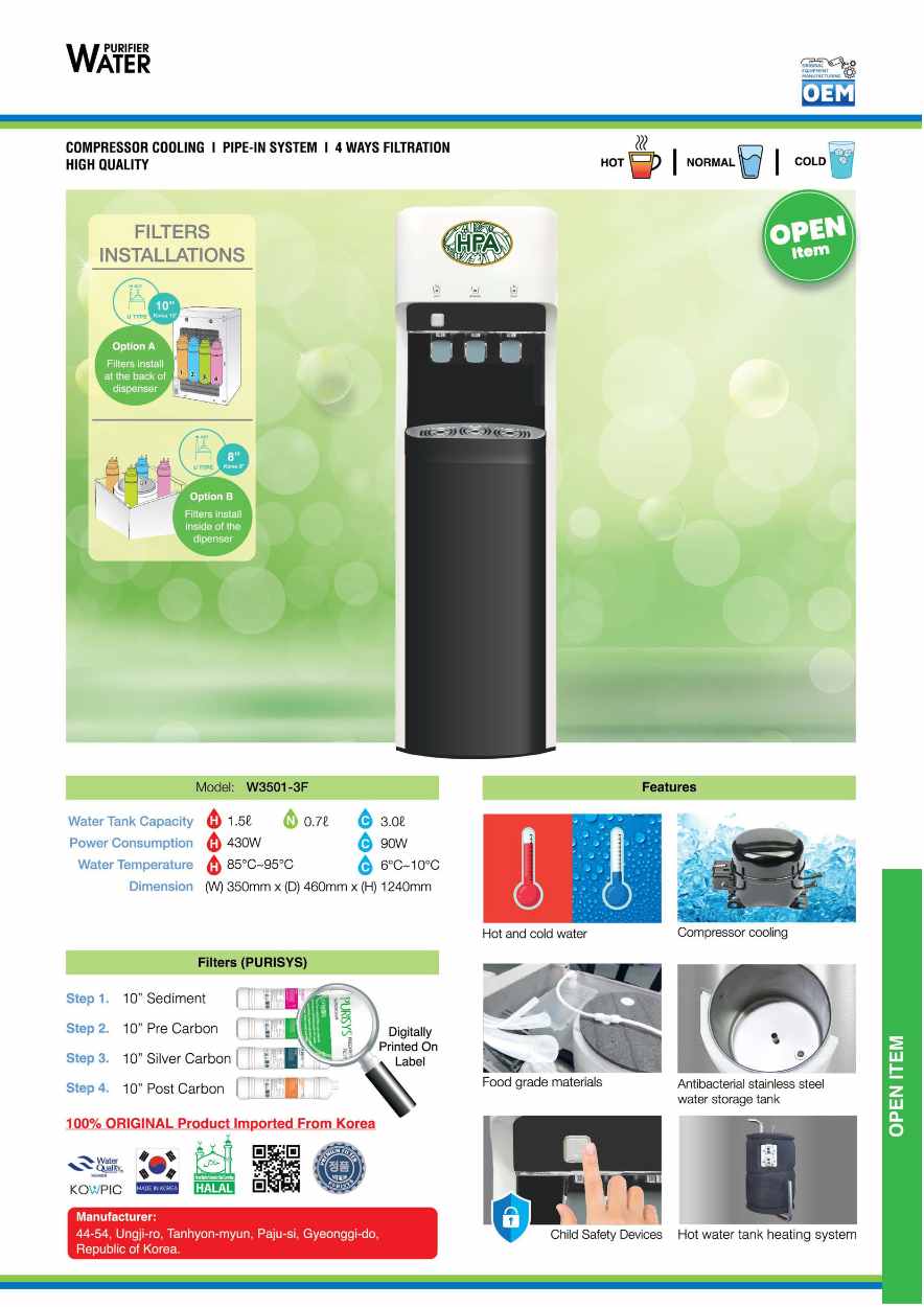 HPA WATER DISPENCER 3 IN 1(FLOOR STANDING) - Radix Mall Mart